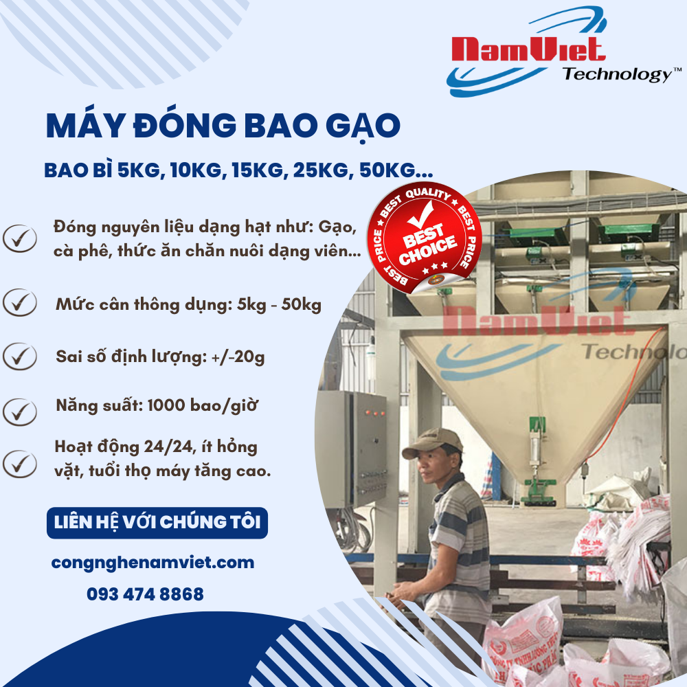 Cân đóng bao gạo bao bì 5kg, 10kg, 15kg, 25kg, 50kg...